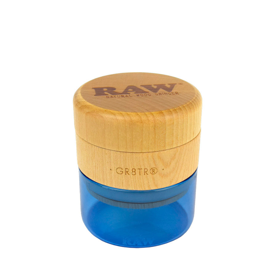 RAW x RYOT Wood GR8TR Grinder with Blue Glass Jar — Head Candy Smoke Shop